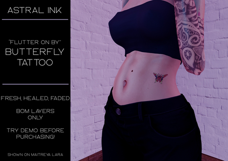 Second Life Marketplace - Astral Ink - Flutter On By Butterfly Tattoo - BoM only!